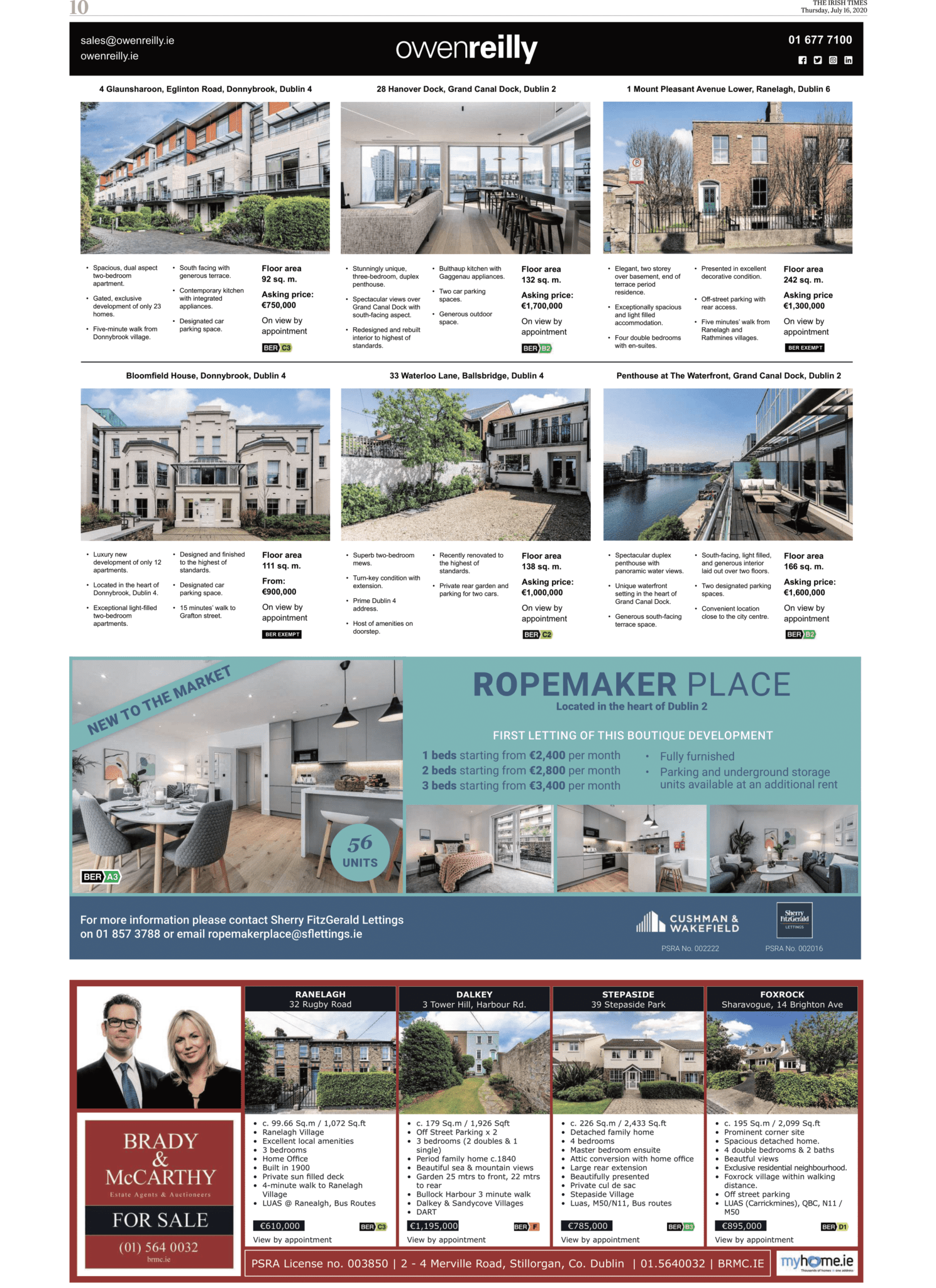 Irish Times advert showing our luxury properties for sale | Owen Reilly