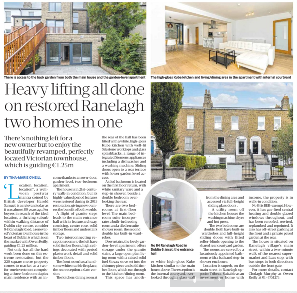84 Ranelagh featured in The Sunday Business Post | Owen Reilly